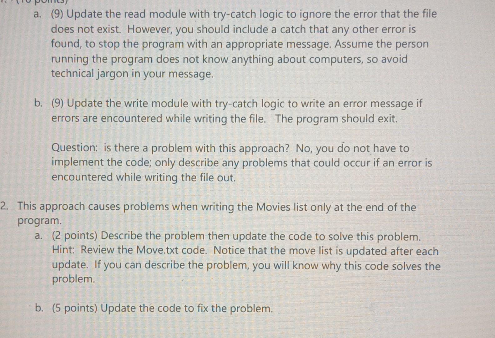 Solved a. (9) Update the read module with try-catch logic to | Chegg.com