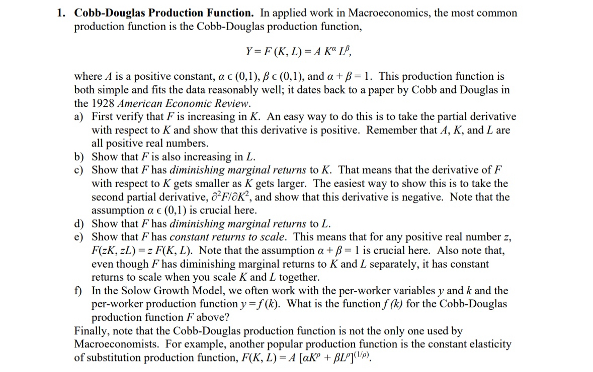 Cobb-Douglas Production Function. In applied work in | Chegg.com