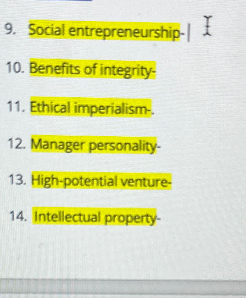 Solved Social entrepreneurship-Benefits of integrity-Ethical | Chegg.com