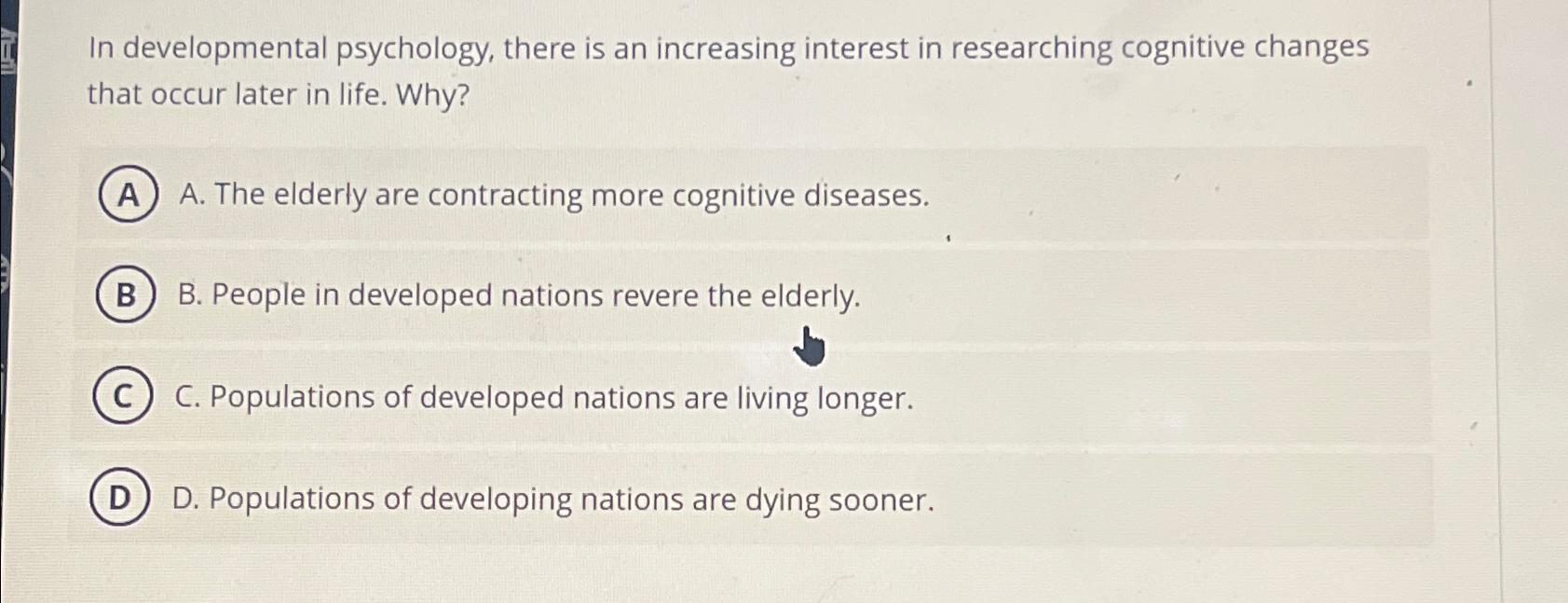 Solved In developmental psychology, there is an increasing | Chegg.com