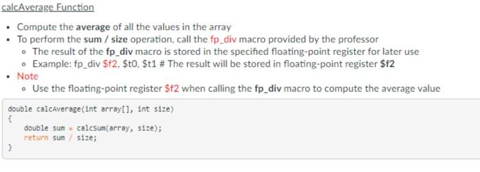 Solved calcAverage Function Compute the average of all the | Chegg.com