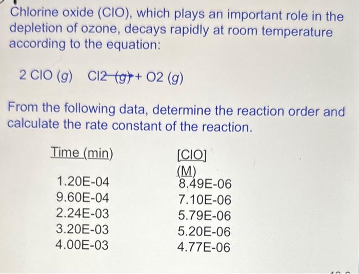 Chlorine oxide (ClO), which plays an important role | Chegg.com