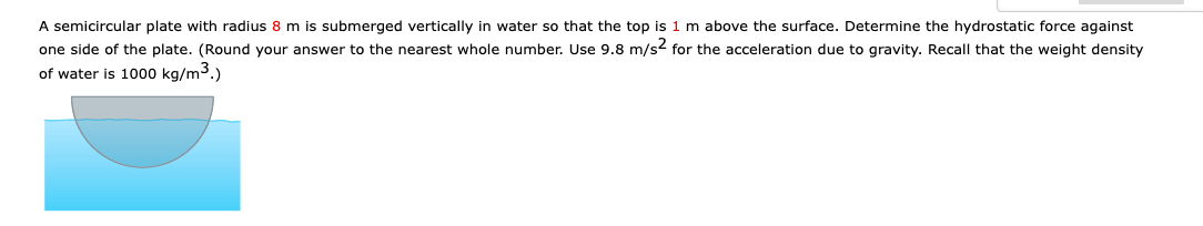 Solved A semicircular plate with radius 8m ﻿is submerged | Chegg.com