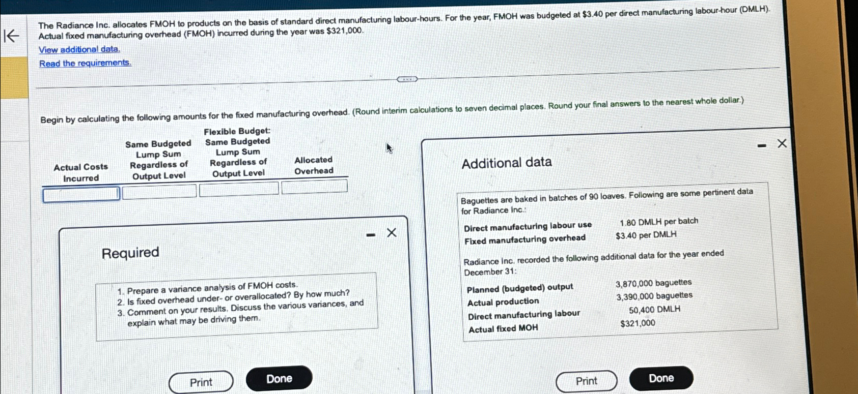 Solved Actual fixed manufacturing overhead (FMOH) ﻿incurred | Chegg.com