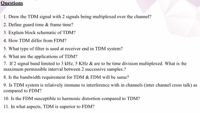 Questions 1. Draw the TDM signal with 2 signals being | Chegg.com