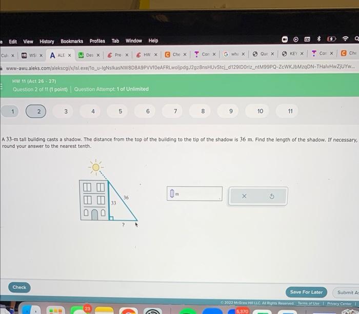 Solved A 33-m tall building casts a shadow. The distance | Chegg.com