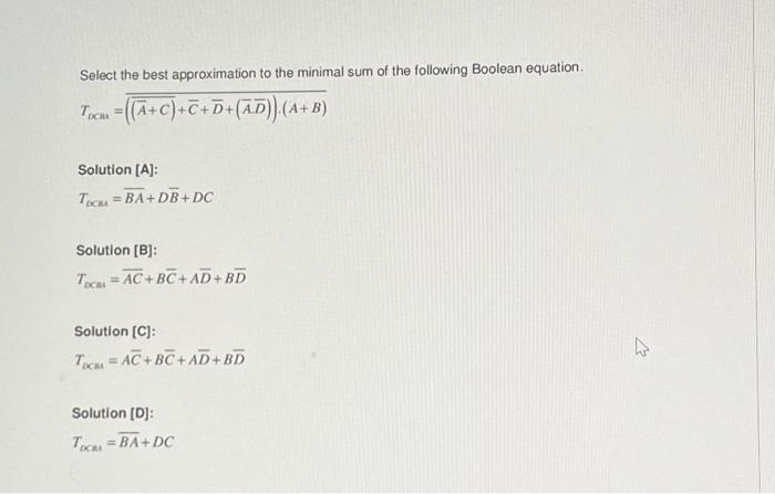 Solved Select the best approximation to the minimal sum of | Chegg.com