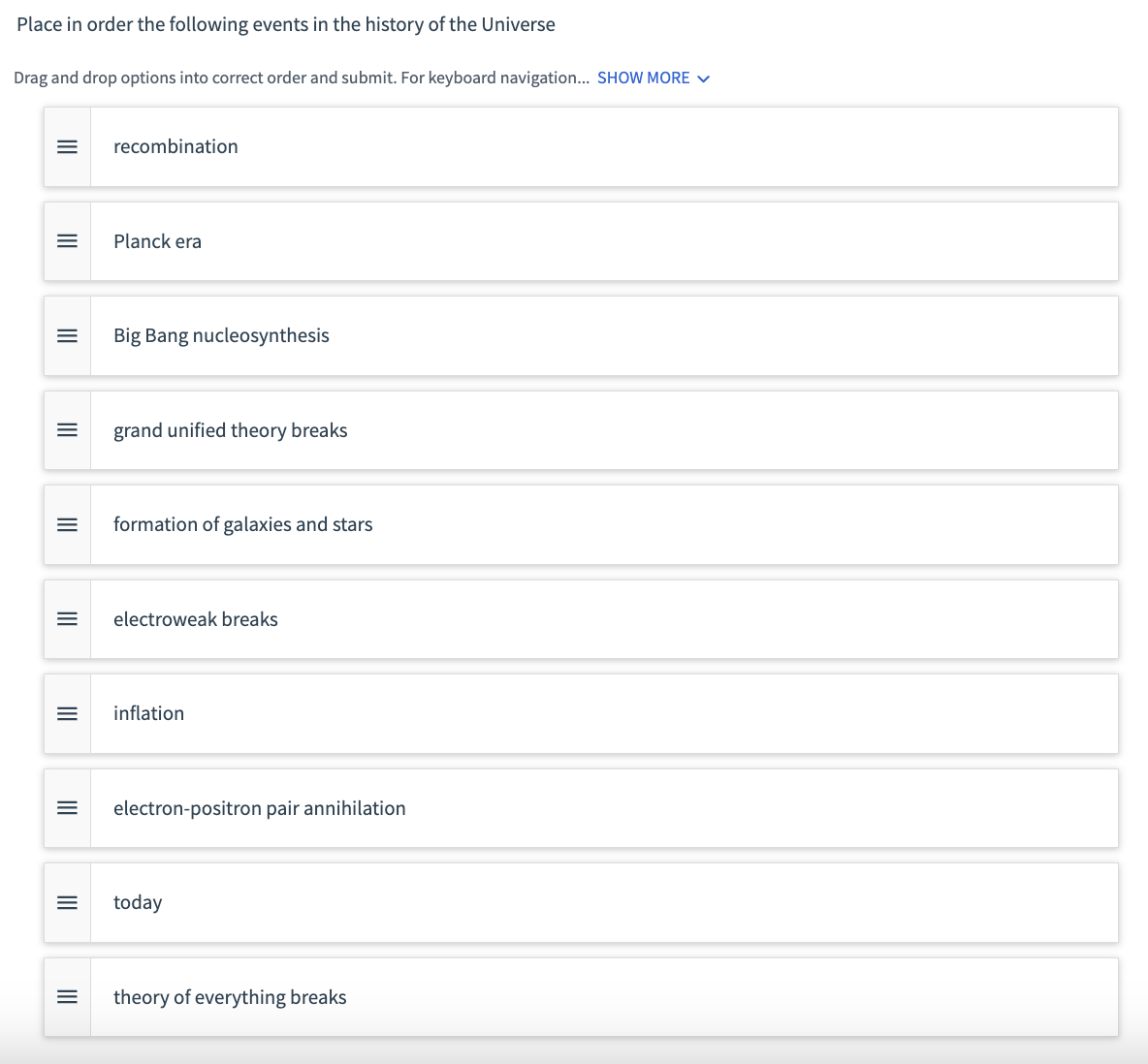 Solved Place in order the following events in the history of | Chegg.com