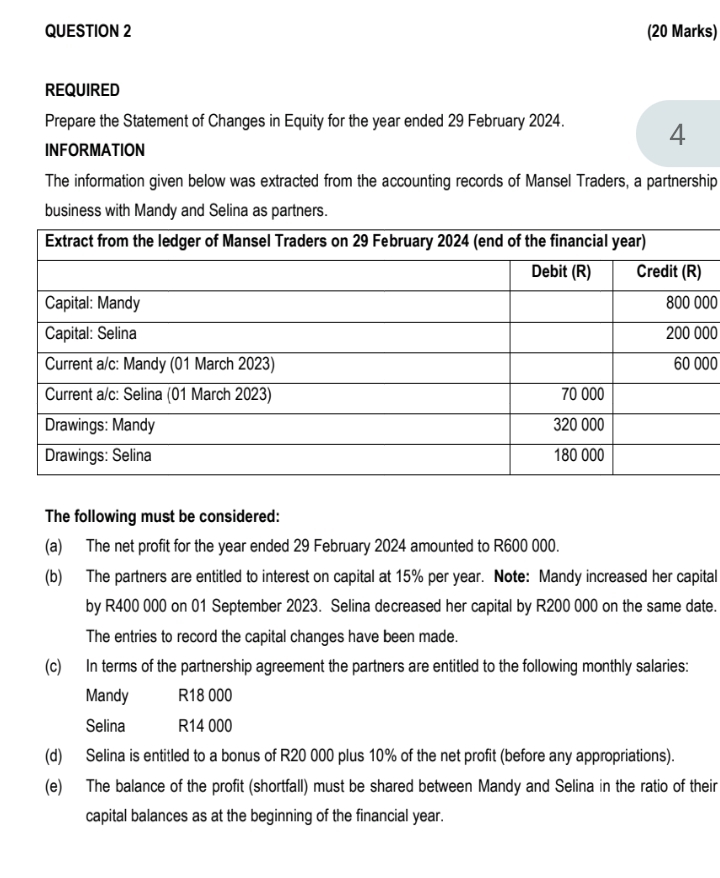 Solved QUESTION 2(20 ﻿Marks)REQUIREDPrepare the Statement of | Chegg.com