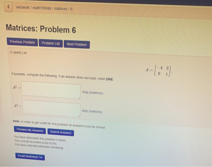 Solved webwork / math 1165sb / matrices / 6 Matrices: | Chegg.com