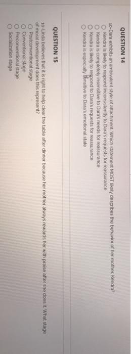 Solved QUESTION 14 10-Dara exhibits an ambivalent style of | Chegg.com