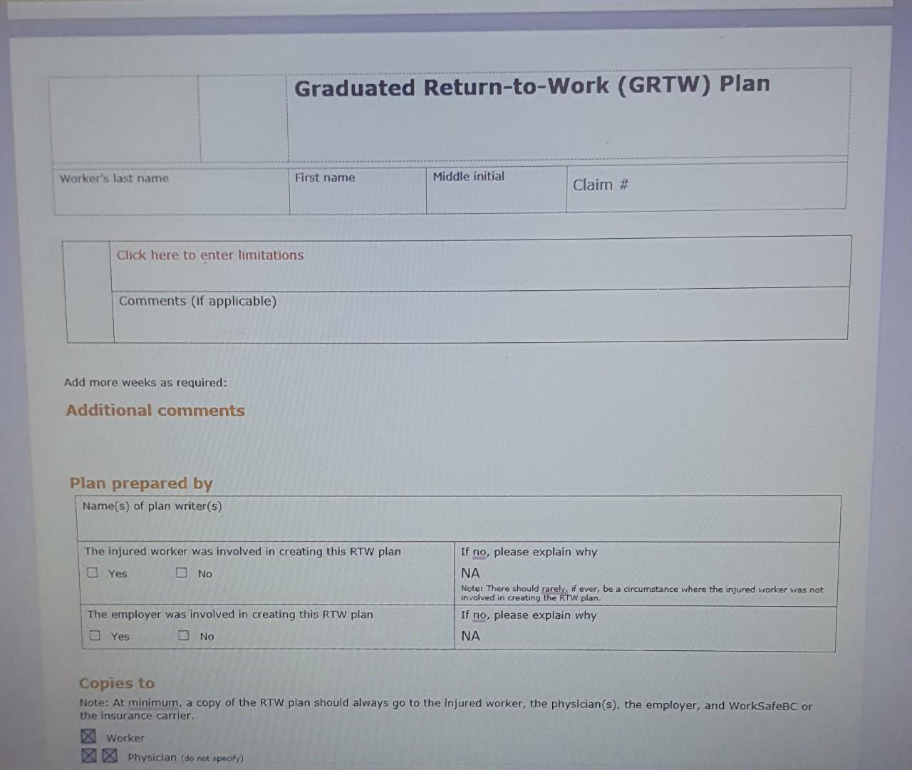 Graduated Return-to-Work (GRTW) Plan | Chegg.com
