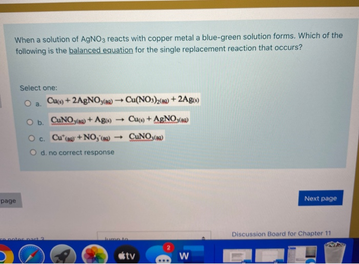 Solved When a solution of AgNO3 reacts with copper metal a | Chegg.com