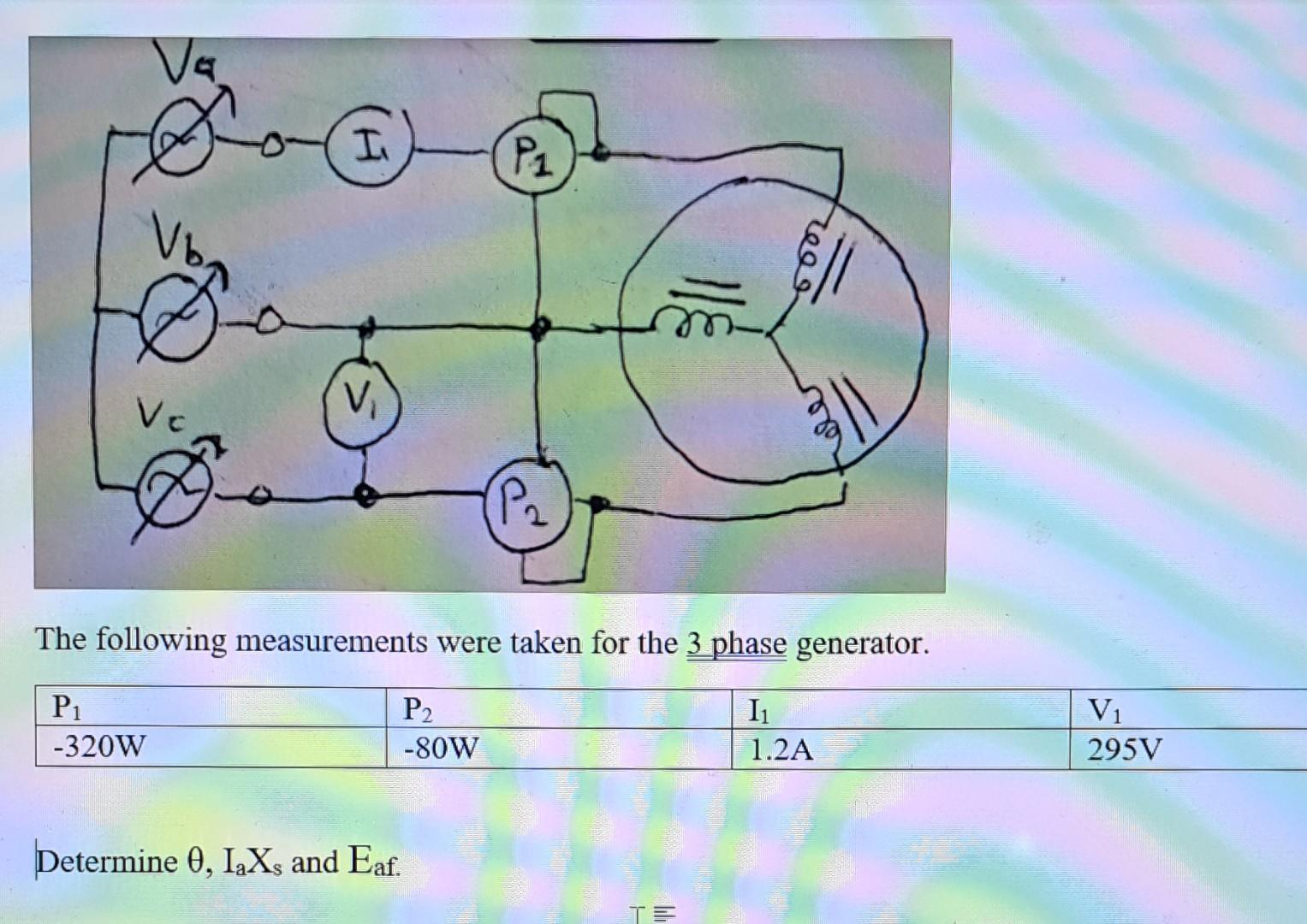Solved The following measurements were taken for the 3 phase | Chegg.com