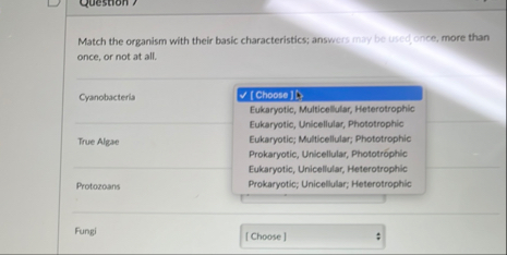 Solved Match the organism with their basic characteristics; | Chegg.com