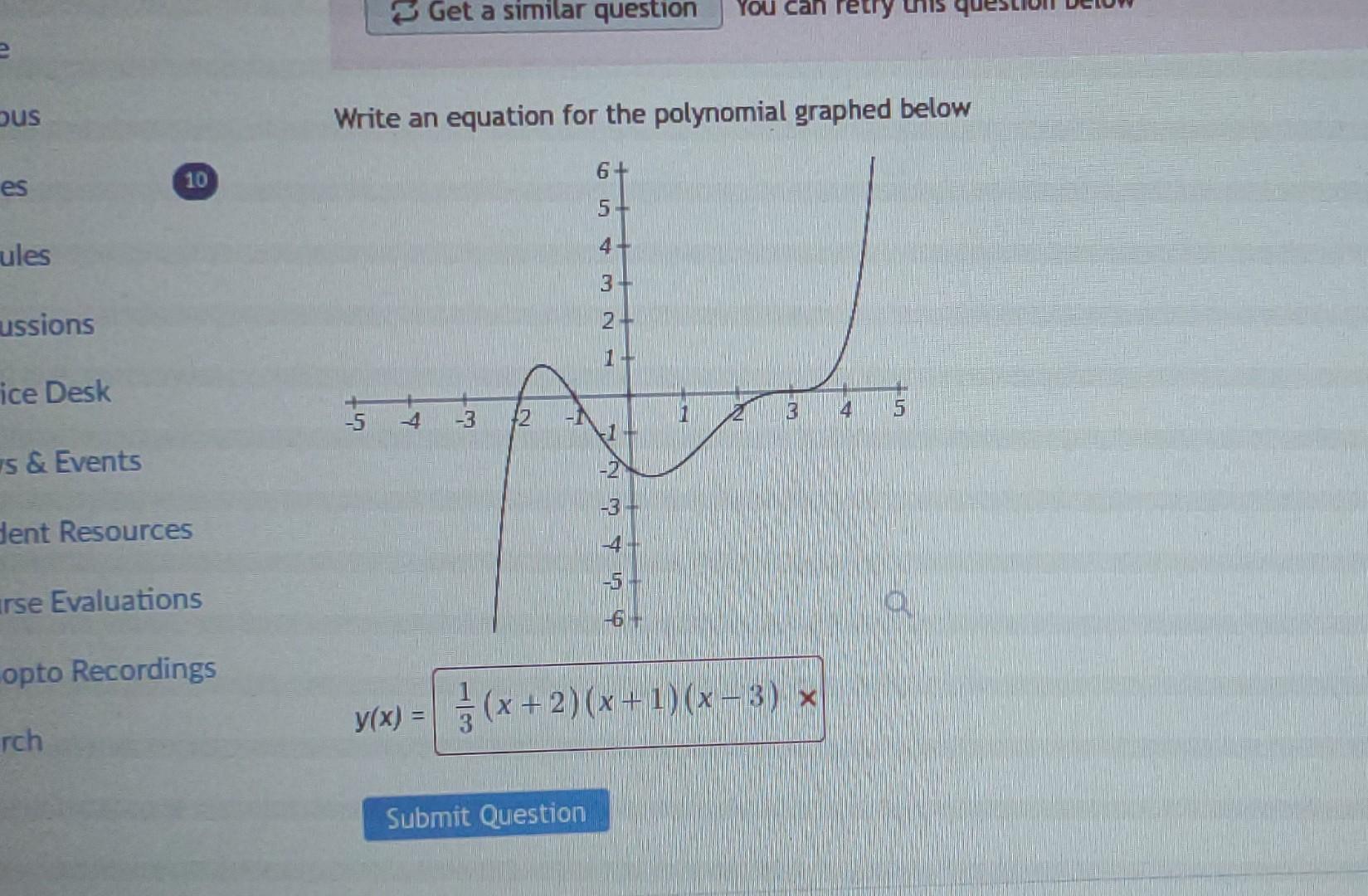Solved Write an equation for the polynomial graphed below | Chegg.com