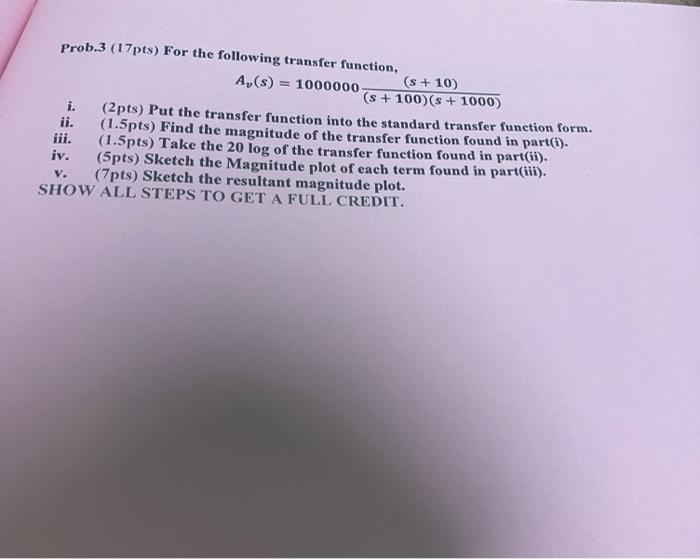 Solved Prob.3 (17pts) For the following transfer function, | Chegg.com