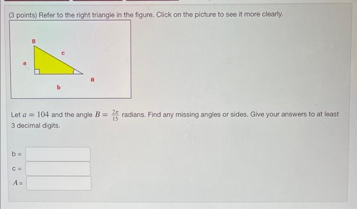 Solved (3 points) Refer to the right triangle in the figure. | Chegg.com