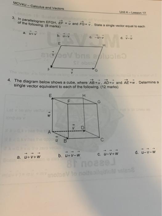 Solved MCV4U - Calculus and Vectors Unit 4 - Lesson 17 3. In | Chegg.com