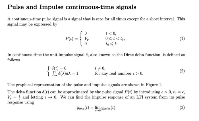 Solved Pulse and Impulse continuous-time signals A | Chegg.com