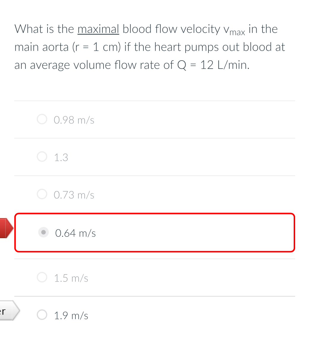 Solved What is the maximal blood flow velocity vmax ﻿in the | Chegg.com