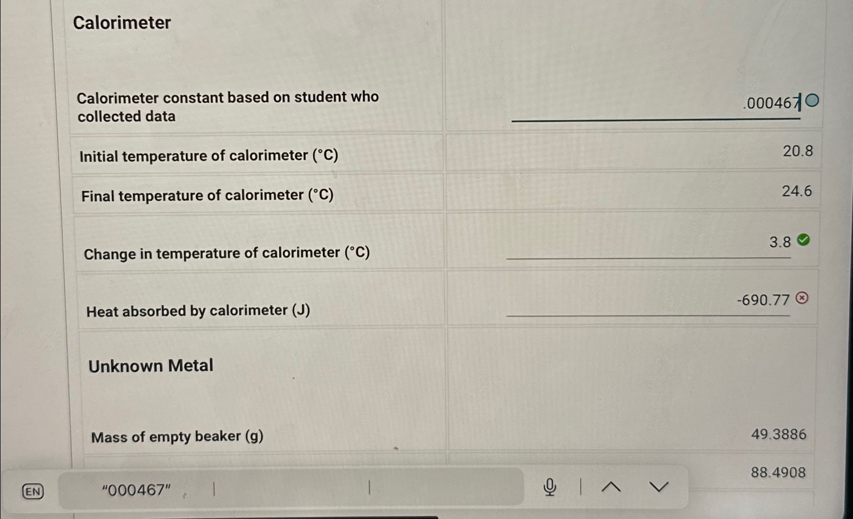 CalorimeterCalorimeter constant based on student who | Chegg.com