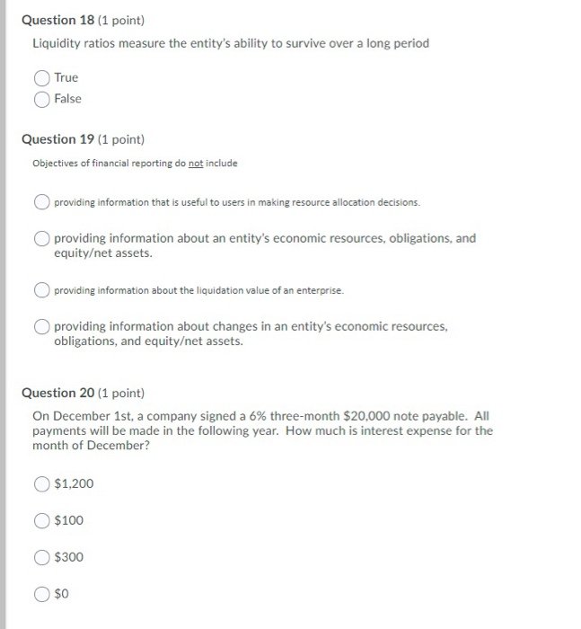 Solved Question 18 (1 point) Liquidity ratios measure the | Chegg.com