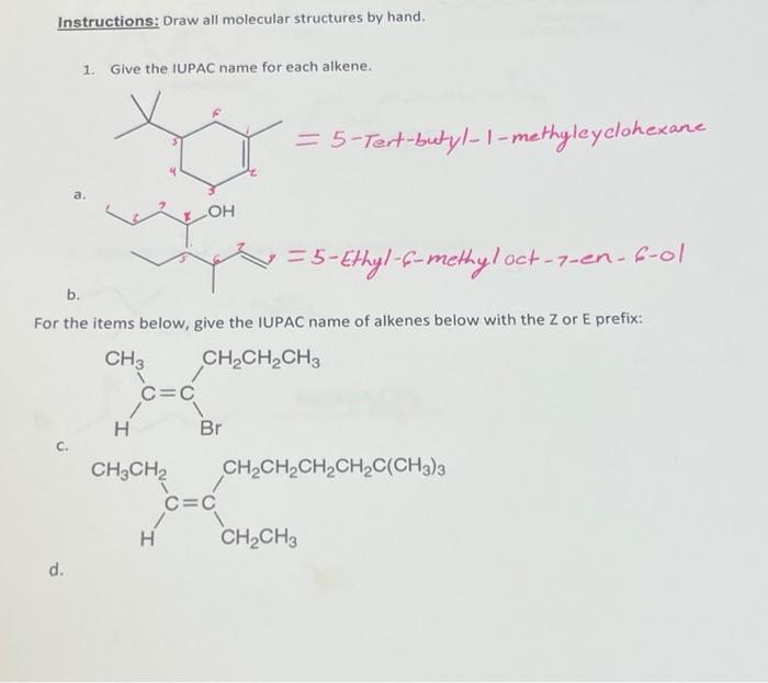 Solved Instructions: Draw all molecular structures by hand. | Chegg.com