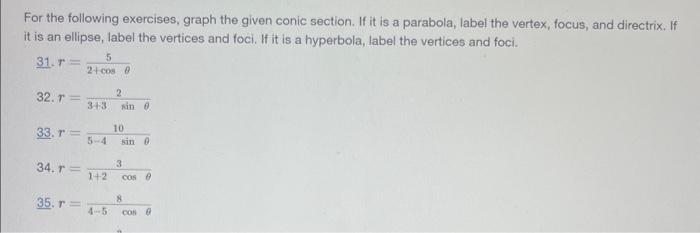 Solved For the following exercises, graph the given conic | Chegg.com