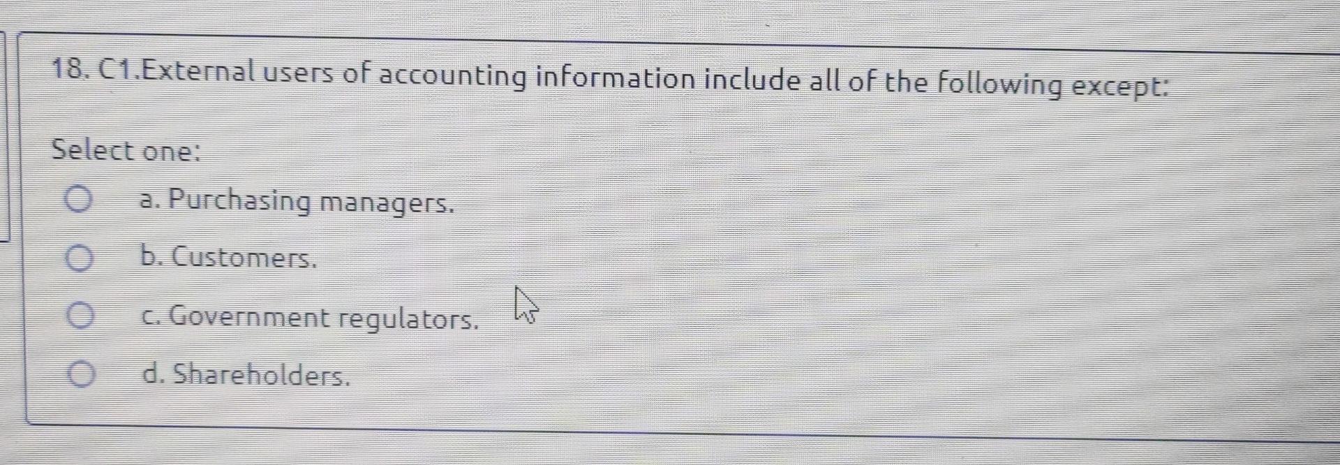 Solved 18. C1.External users of accounting information | Chegg.com