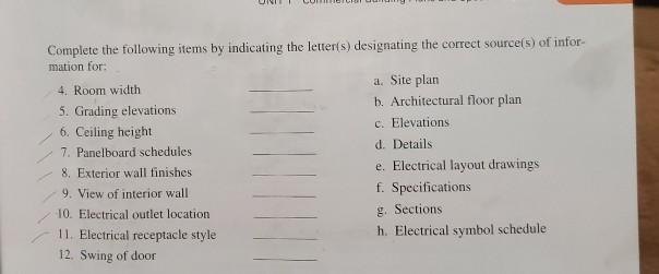 Solved Complete the following items by indicating the | Chegg.com