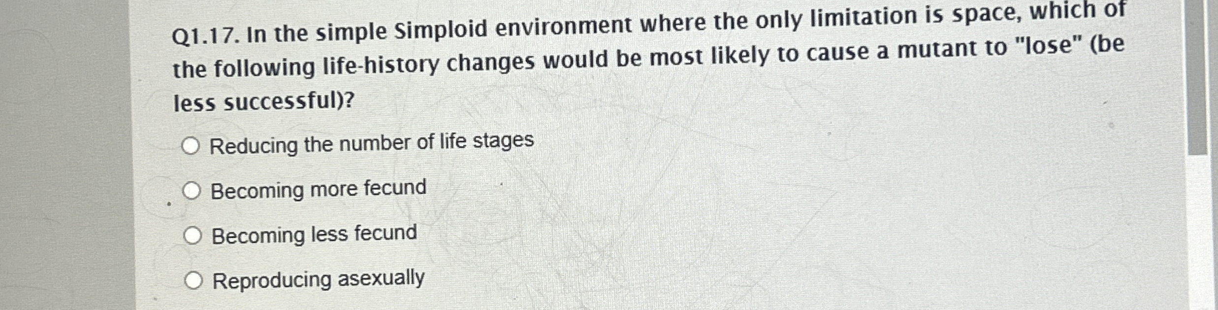 Solved Q1.17. ﻿In the simple Simploid environment where the | Chegg.com