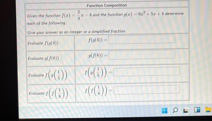 Solved Function Composition Given the function f(x)=32x−4 | Chegg.com
