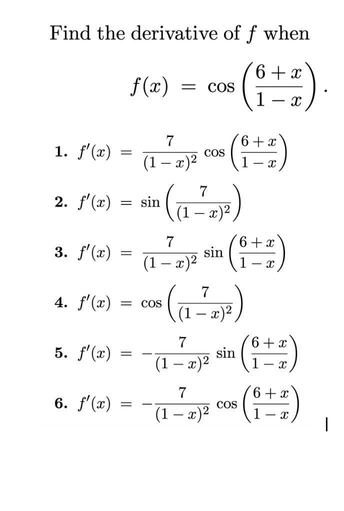 Solved Find the derivative of f | Chegg.com