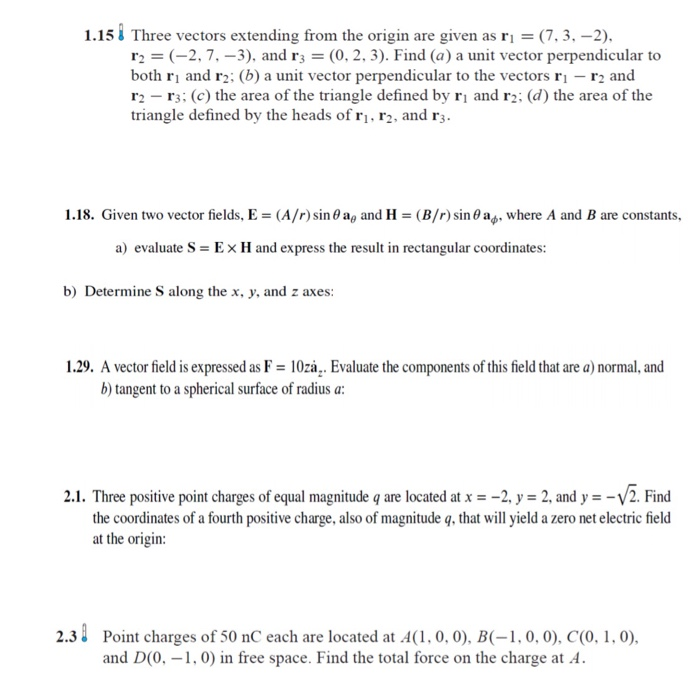 Solved 1.15 i Three vectors extending from the origin are | Chegg.com