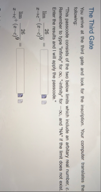 Solved The Third GateYou arrive at the third gate and look | Chegg.com