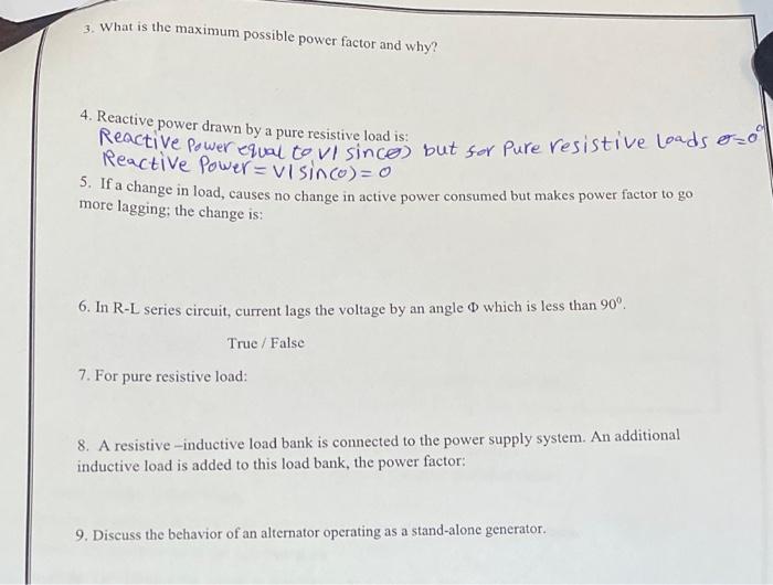 Solved 3. What is the maximum possible power factor and why? | Chegg.com