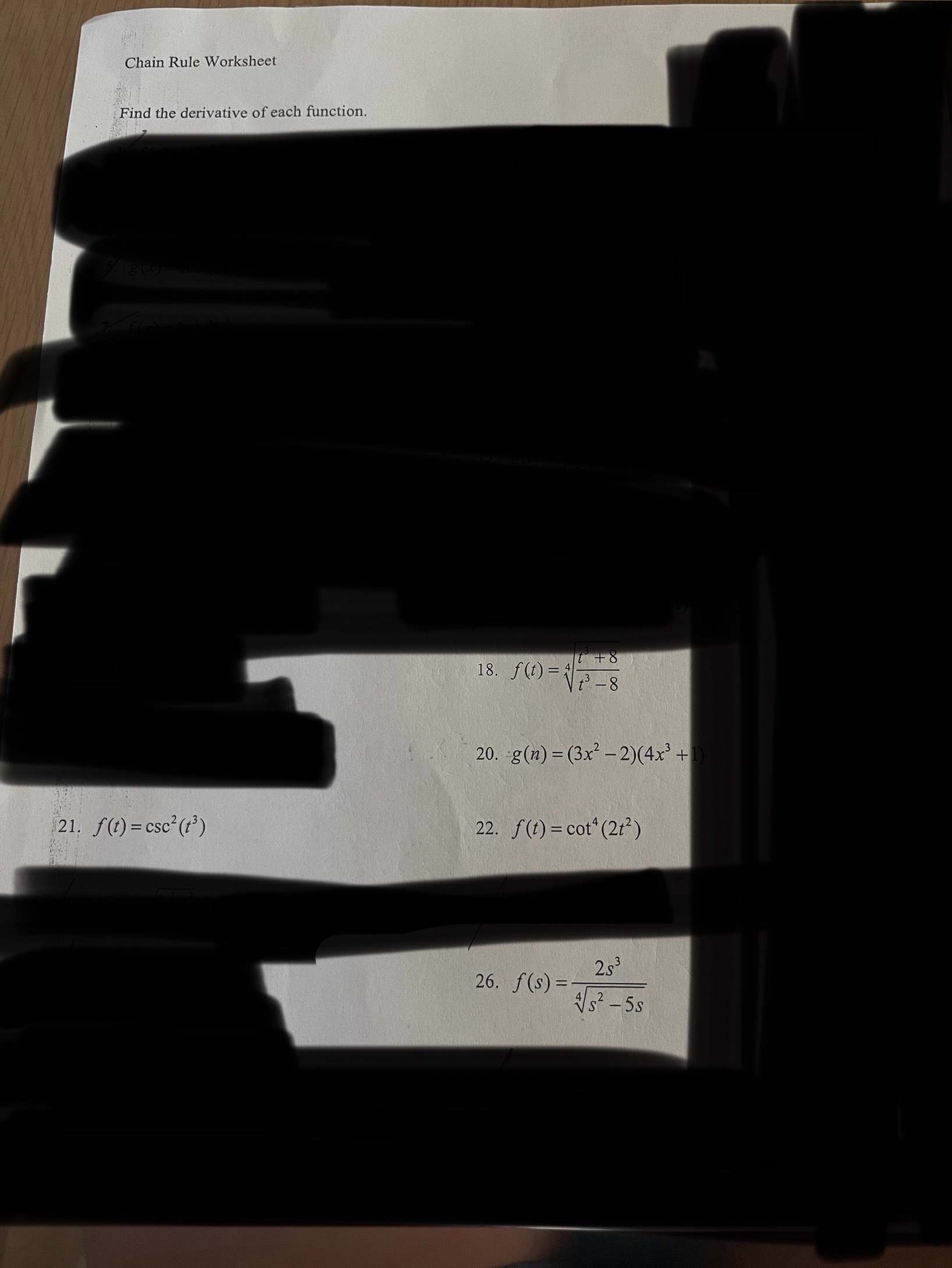 Chain Rule WorksheetFind the derivative of each | Chegg.com