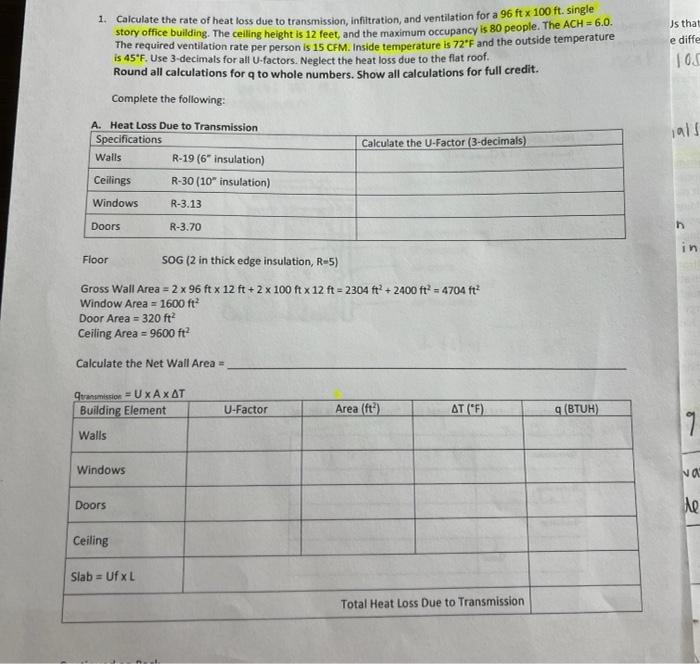 Solved 1. Caiculate the rate of heat loss due to | Chegg.com