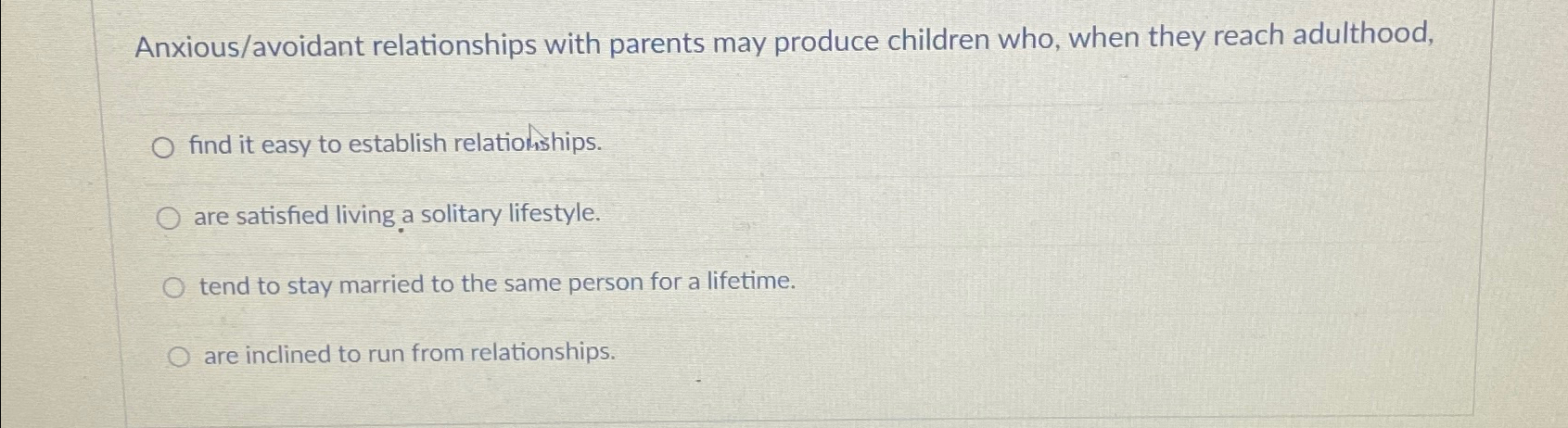 Solved Anxious/avoidant relationships with parents may | Chegg.com