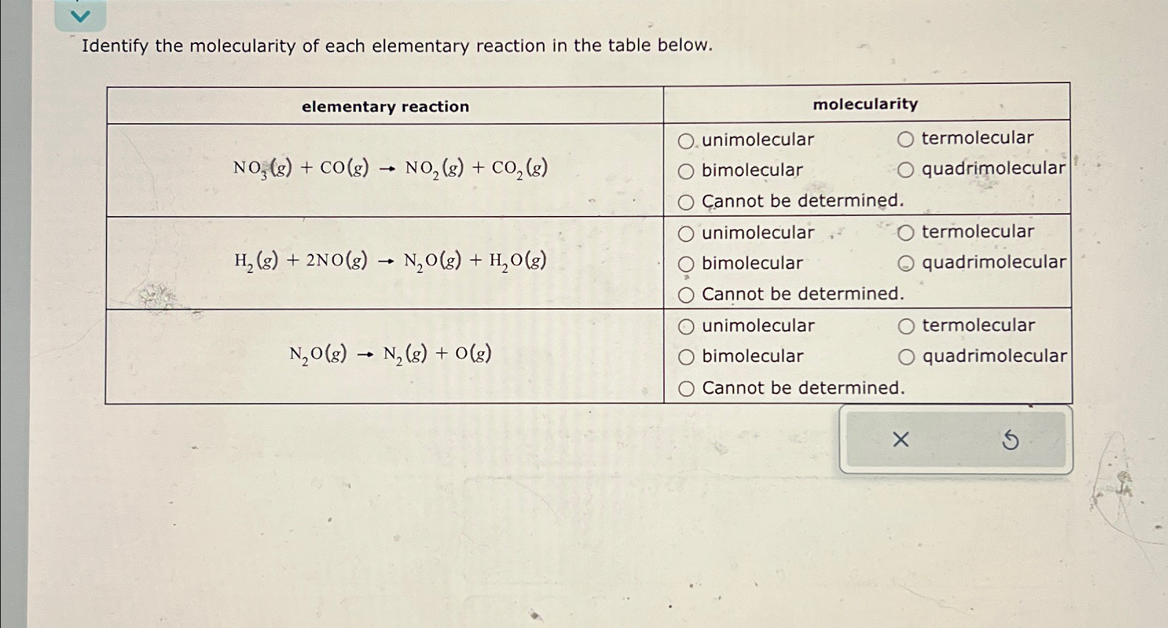 Solved Identify the molecularity of each elementary reaction | Chegg.com