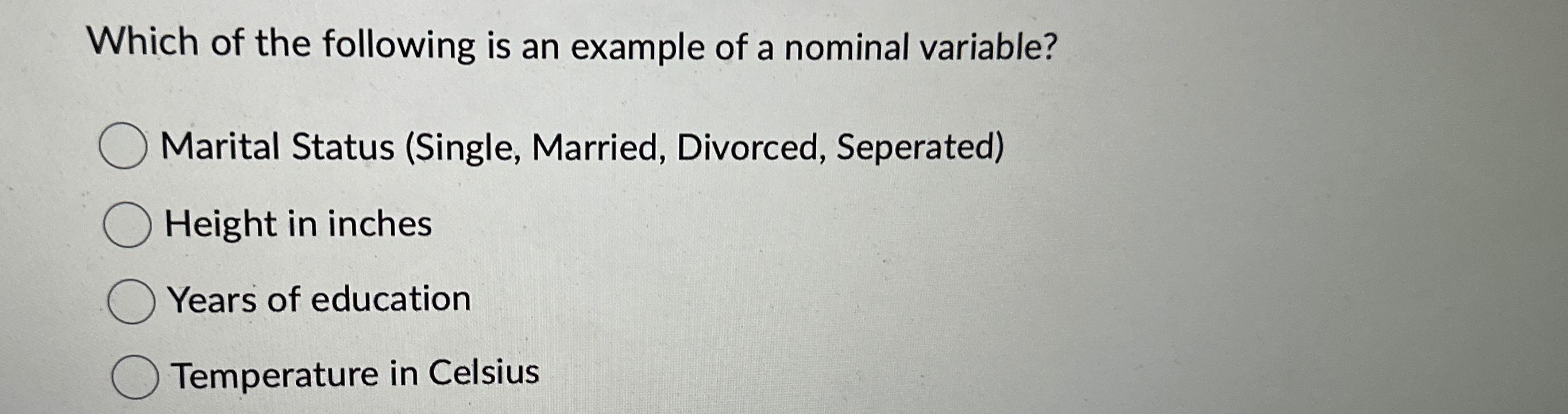 Solved Which of the following is an example of a nominal | Chegg.com