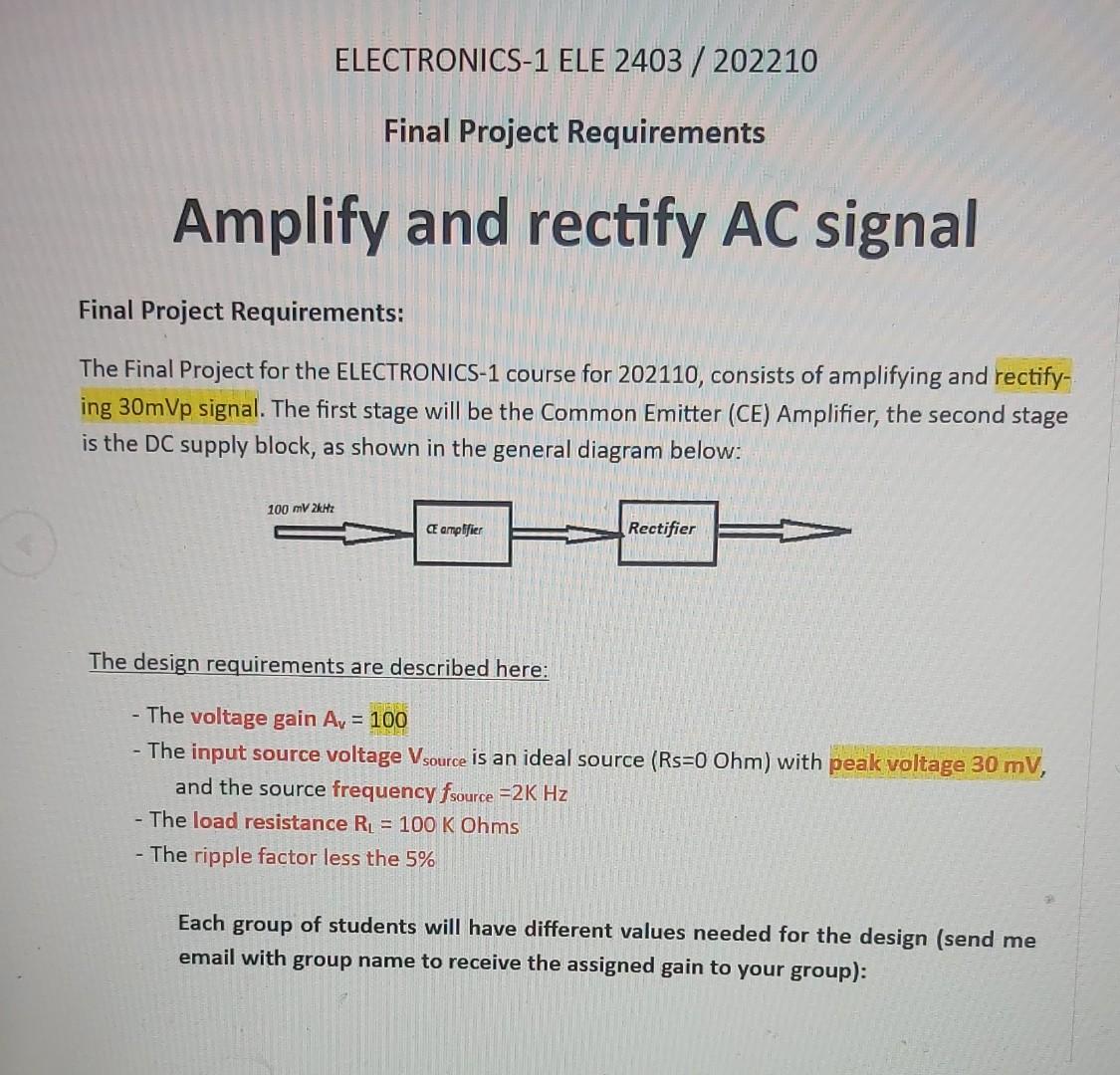 Solved Amplify and rectify AC signal Final Project | Chegg.com