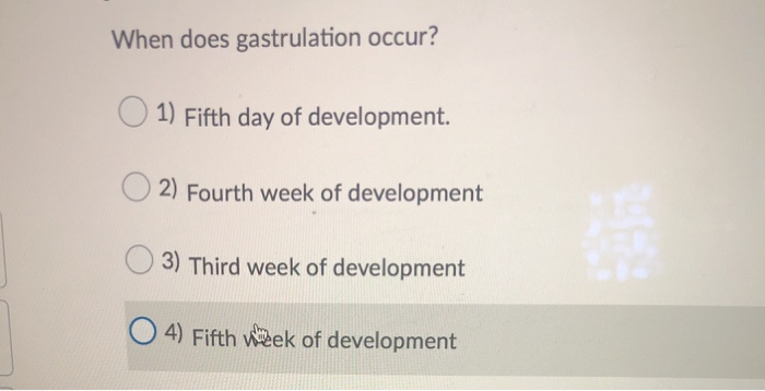 Solved When does gastrulation occur? 1) Fifth day of | Chegg.com