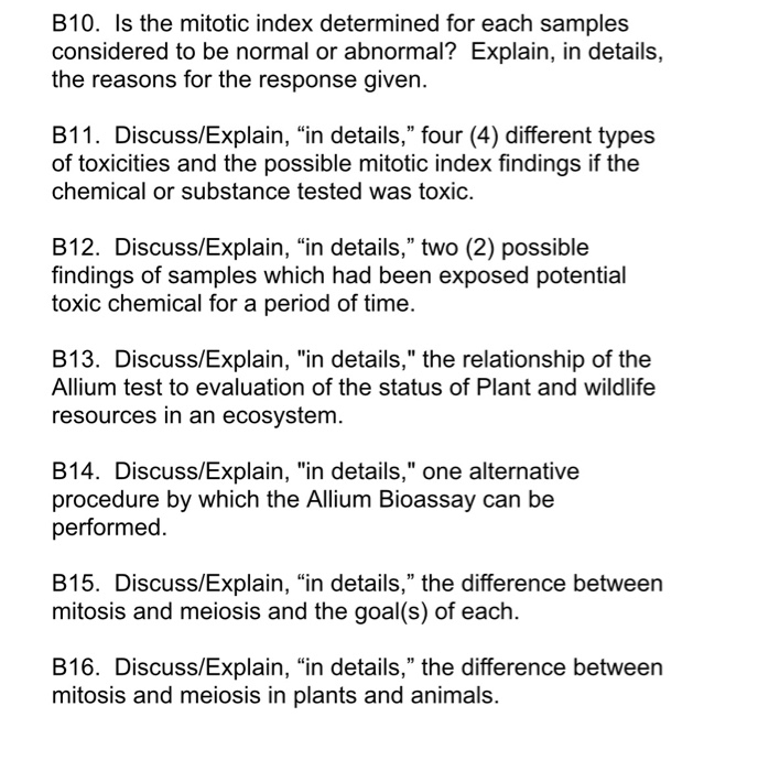 B10. Is the mitotic index determined for each samples | Chegg.com