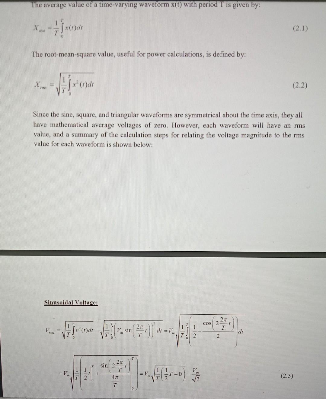 Solved (1) Using the definition of average value (equation | Chegg.com