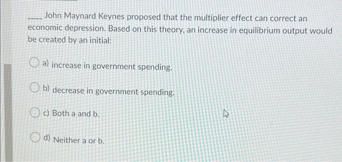 Solved John Maynard Keynes proposed that the multiplier | Chegg.com