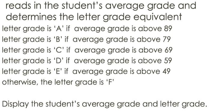 Solved reads in the student's average grade and determines | Chegg.com