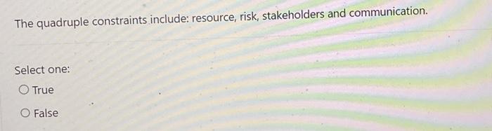 Solved The quadruple constraints include: resource, risk, | Chegg.com