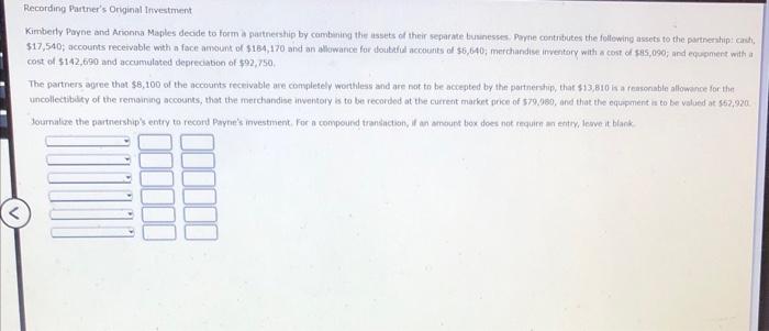 Solved Recording Partner's Original Investment Kimberly | Chegg.com